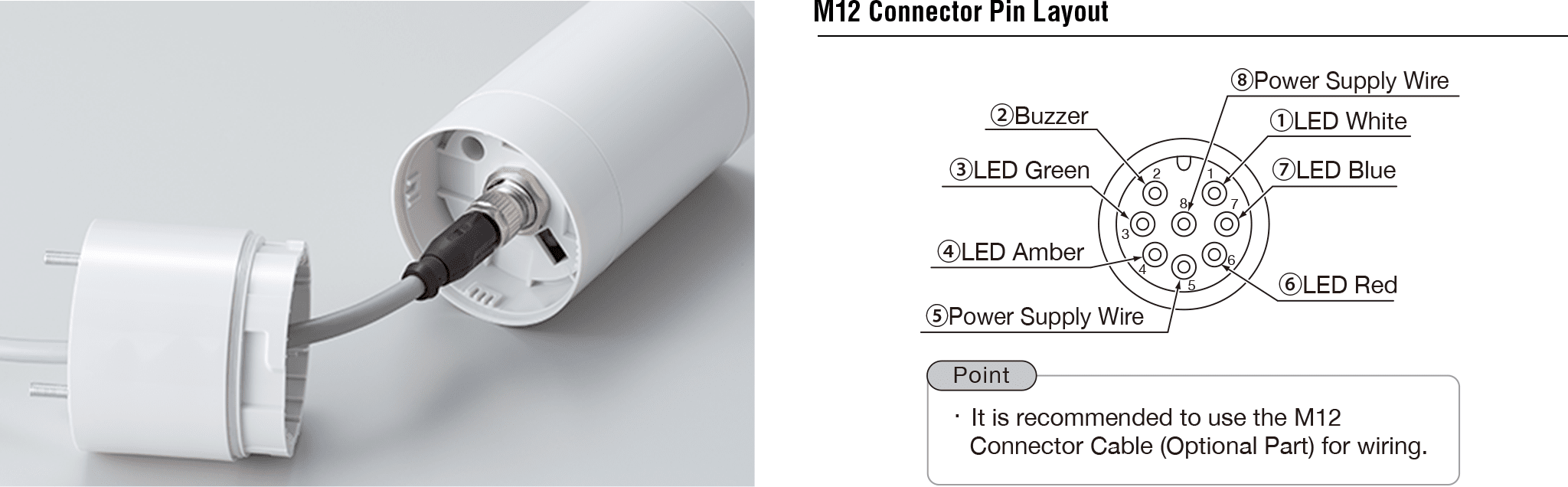 Φ60mm LED Signal Tower Light with M12 Connector | LR6-WM | Product Overview